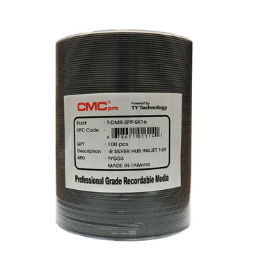 CMC Pro (TY) DVD-R 4.7GB 16X Silver Inkjet Hub Printable, Tape Wrap ...