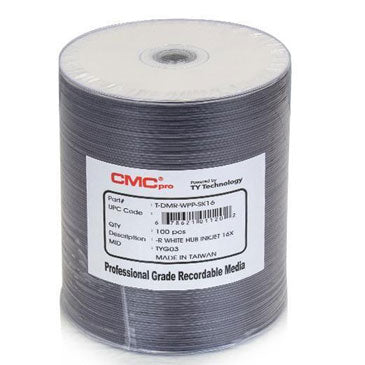 CMC Pro (TY) DVD-R 4.7GB 16X White Inkjet Hub Printable, Tape Wrap ...