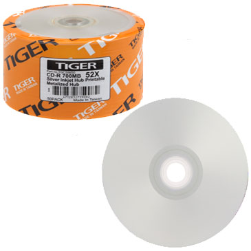 Tiger CDR / CD-R 52X 700MB Silver Inkjet Printable, Metalized Hub ...